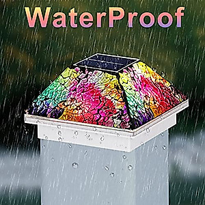 2PK Solar Post Lights Outdoor, Mosaic Post Cap Light for Fence Deck or Patio Solar Powered Caps Fit 3.5x3.5 4x4 Wooden or Vinyl Plastic Post 8 SMD LED Christmas Decorations for Yard, Backyard, Garden