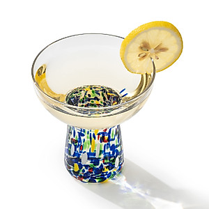 Stemless Margarita Glass – Set of 4 - Luxury Hand Blown Confetti Margaritas, for Cocktails, Water, Wine, Dessert, Martini & Champagne Glasses Cinco de Mayo, Hand Blown Glass - Mexican Confetti Design