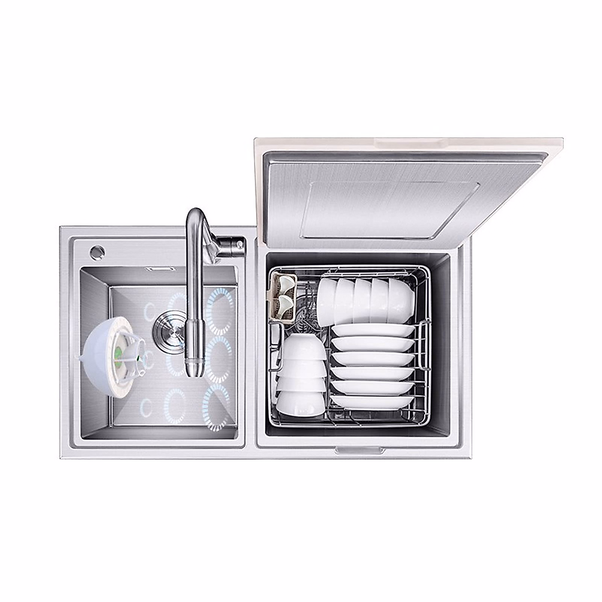 Zerodis Mini Dishwasher, High Speed Vibration 15 Minutes Smart Shutdown Portable Dishwasher for Apartment (US Plug)