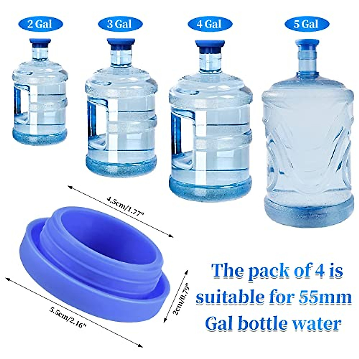 5 Gallon Water Bottle Caps Pack of 6, Silicone Replacement Caps for 5 Gallon Water Jug Reusable, No Spill 5 Gallon Water Jug Lids Leak Proof Fit 55mm Bottles