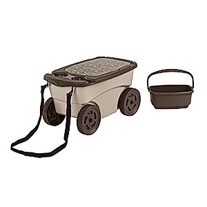 Suncast Outdoor Rolling Garden Scooter - Durable Plastic Portable Garden Seat Rolls in Grass and Dirt - Carries Garden Supplies