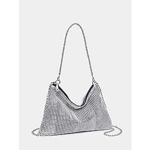GORGLITTER Women's Evening Bag Rhinestone Purse Sparkly Clutch Purse Chain Handbag Sparkly Square Bag Silver One Size