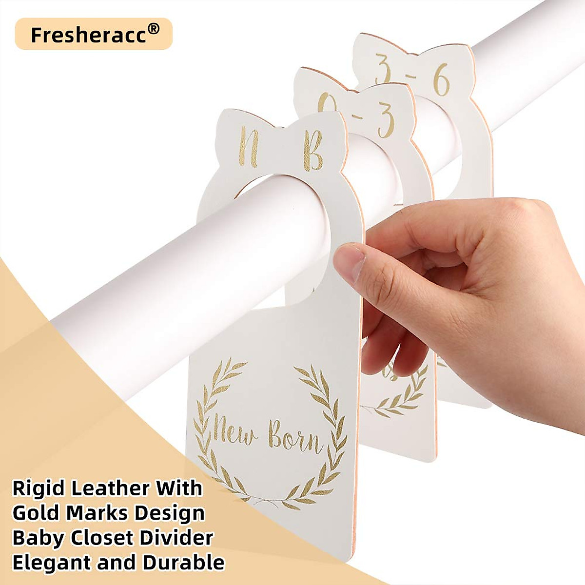 FresherAcc Baby Closet Dividers, 7 Packs Baby Clothes Organizers Nursery Decor, Unisex Boy Girl Wardrobe Size Age Organizer Dividers with Sizes Newborn to 18-24 Months (White One-7)