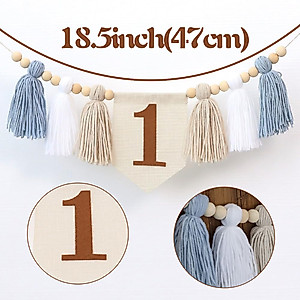 Handmade Boho 1st Birthday High Chair Banner Party Decoration For Girl Baby Shower Blue And White Wall Hangings Decorative For Kids Bedroom