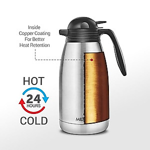 Milton Thermosteel Classic, 2000 ml | 68 oz | 2.1 qt. Stainless Steel Thermal Coffee Carafe, Hot and Cold for Long Hours, Vacuum Thermal Pot Flask for Tea a and Beverages, Rust and Leak-proof | Silver