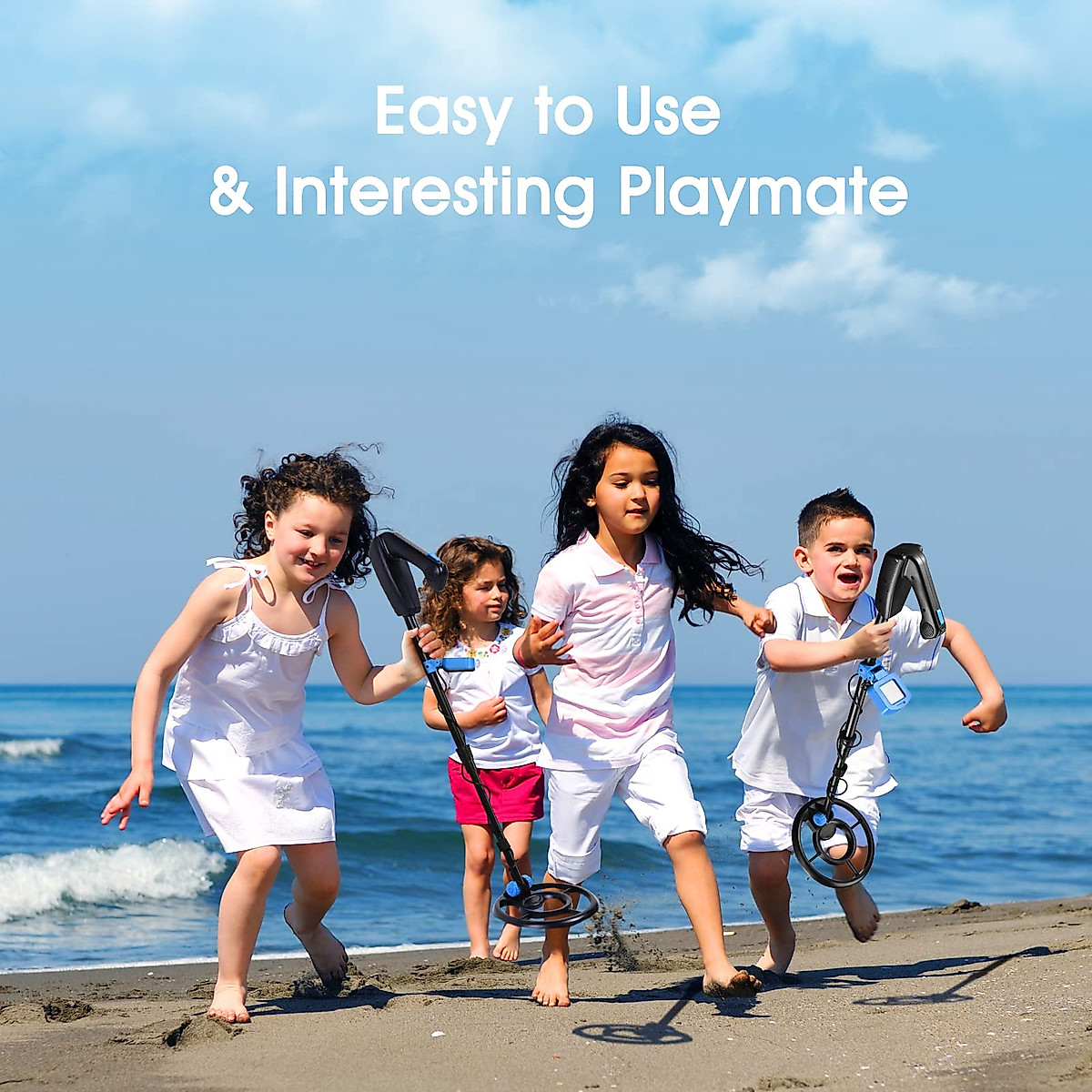 Metal Detector for Kids - Kid Metal Detector Junior 7.4 Inch Waterproof Search Coil Junior Metal Detector LCD 24 Inch to 35 Inch Adjustable Stem Buzzer Vibration Sound 2 Pouds Lightweight Easy to Use