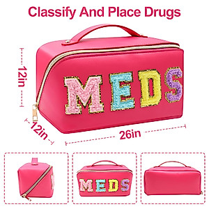 dark swan Chenille Letter Portable Makeup Bag Medicine Drug Bag Waterproof Leather, Preppy Patch Makeup Cases w/ Zipper, MEDS First Aid Pouch Purpose Bag School Home Travel Camping Supplies (Pink)