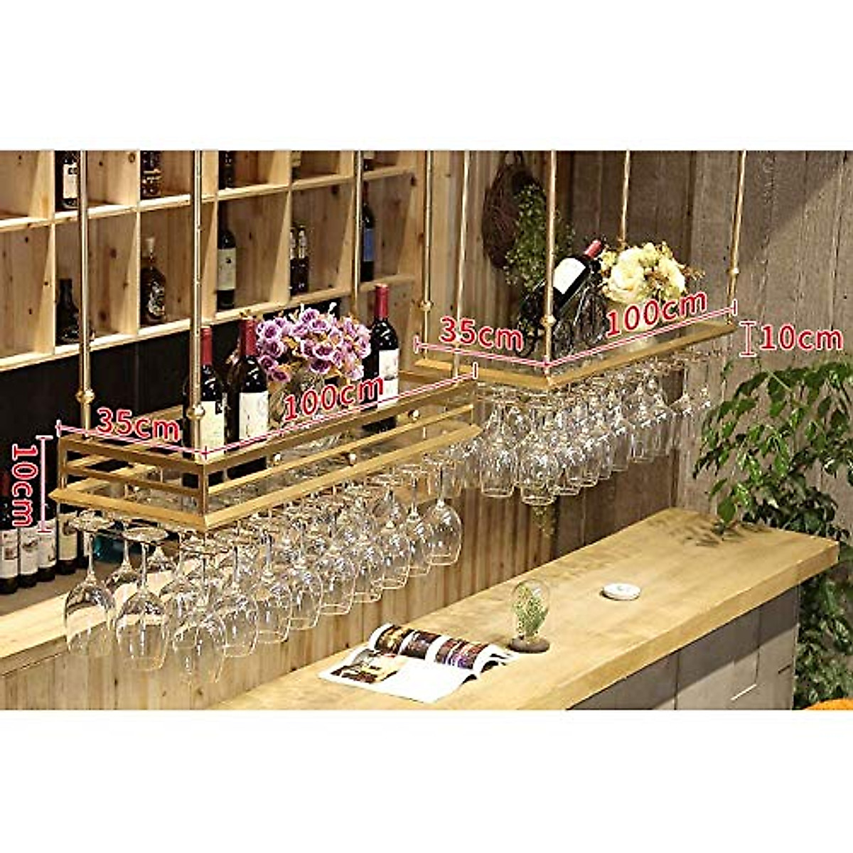 Wine Glass Holder Inverted Wine Rack Simple Style Iron Hanging Wine Glass Holder Ceiling Decorative Frame J1013, PIBM, b, 120x35cm