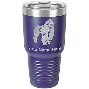 LaserGram 30oz Vacuum Insulated Tumbler Mug, Gorilla, Personalized Engraving Included (Dark Purple)