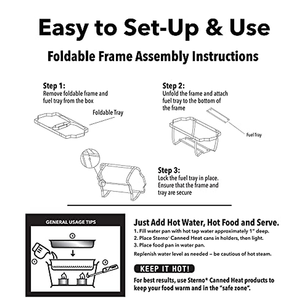 Sterno Foldable Frame Stainless Steel Chafing Dish Buffet Set, 8 Quart, Silver