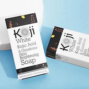 Koji White Kojic Acid & Glutathione Skin Brightening Soap for Body & Face Exfoliating, Hydrating and Cleansing Bar for Reduce the Appearance of Fine Lines and Wrinkles, Vegan, 2.82 oz (2 Bars)