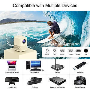 Hasatek Projector,Portable Projector, Beige,Mini Projector with WiFi and Bluetooth,Outdoor Projector 4k for Movies Night,Native 1080p HD,10W Speaker,150 Inch Picture,Home Entertainment