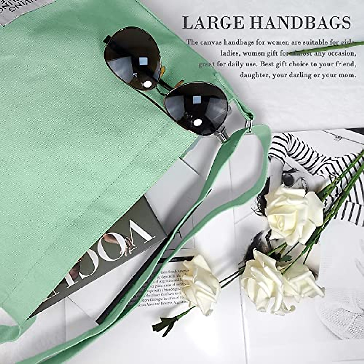 Tote Bag for Women Canvas Cute Tote Bag Aesthetic Hobo Bags for Women for Work Travel Easy to Fold (Bean Green)