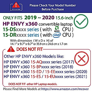 mCover Case Compatible for 2019~2020 15.6" HP Envy x360 15-DSxxxx (AMD CPU) / 15-DRxxxx (Intel CPU) Series ONLY (NOT Fitting Any Other Models) Laptop Computers - Black