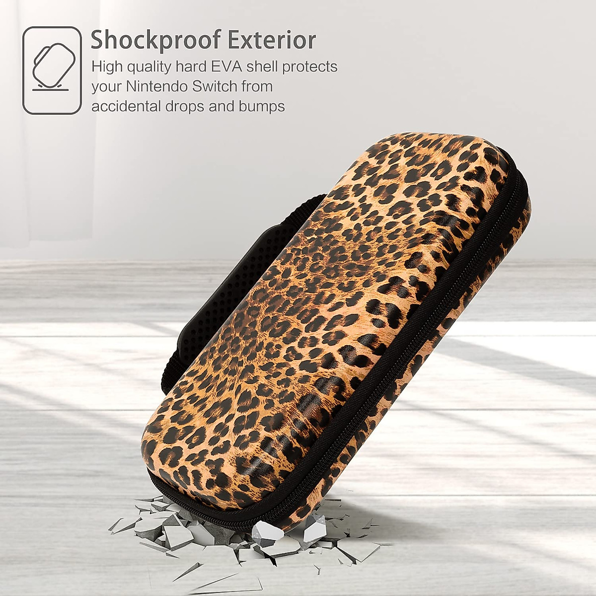 Drodalala Nintendo Switch Case OLED 2021/Switch Carrying Case 2017 for Girls, Leopard Travel Cover Bag w/16 Game Card Slots,Deluxe Protective Hard Shell Case,Dockable Joy-Con Controller & Accessories