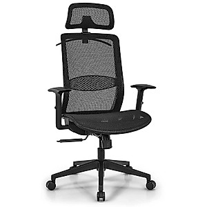 BestComfort High Back Mesh Office Chair, Ergonomic Executive Chair with Adjustable Reclining Angles, Lumbar Support, Headrest, Armrest, Swivel Rolling Computer Desk Chair with Coat Hanger (Black)