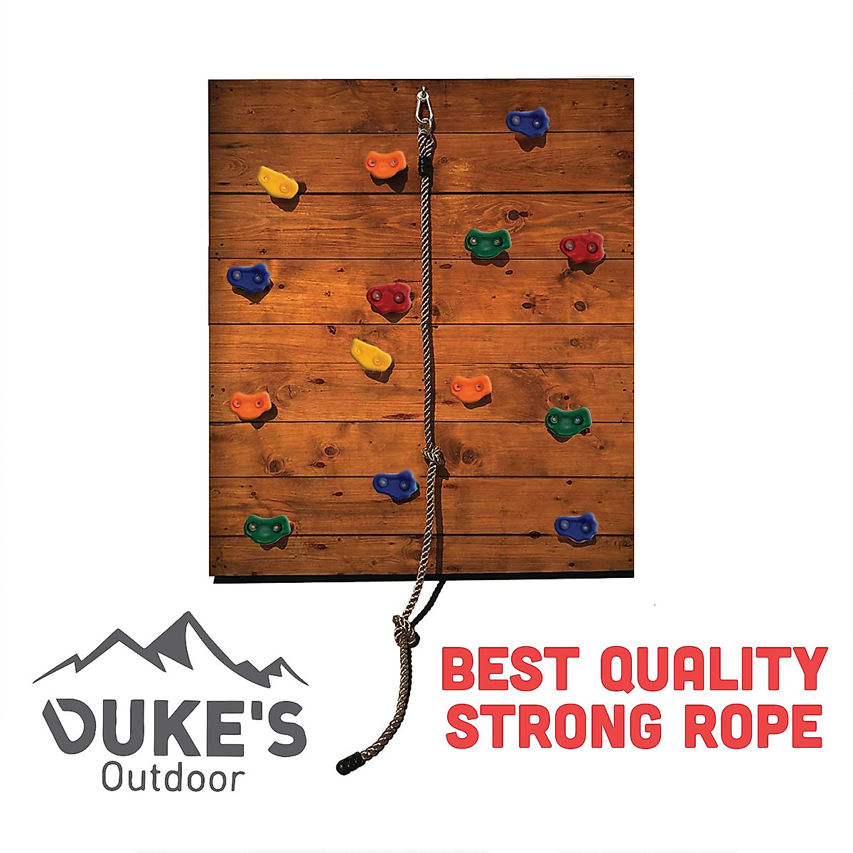 Duke's Outdoor Rock Climbing Holds Set for Kids - 25 Rock Climbing Wall Grips for Indoor & Outdoor Play Set, 8 Foot Knotted Climbing Rope, Chalk Bag & 3 DIY Videos