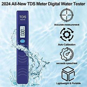 TDS Meter, Electronic Water Tester with 0-9990 PPM Measurement Range, Hand Held Digital Water Test Pen for Farming, Aquariums, Pools, Household Drinking Water (Blue)