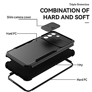 THMEIRA Samsung Galaxy S21 FE 5G Case with Camera Slide Cover Tempered Glass Screen Protector, Military Grade Armor Protective Case for Samsung S21 FE 6.4 inch, [Not fit S21] Black