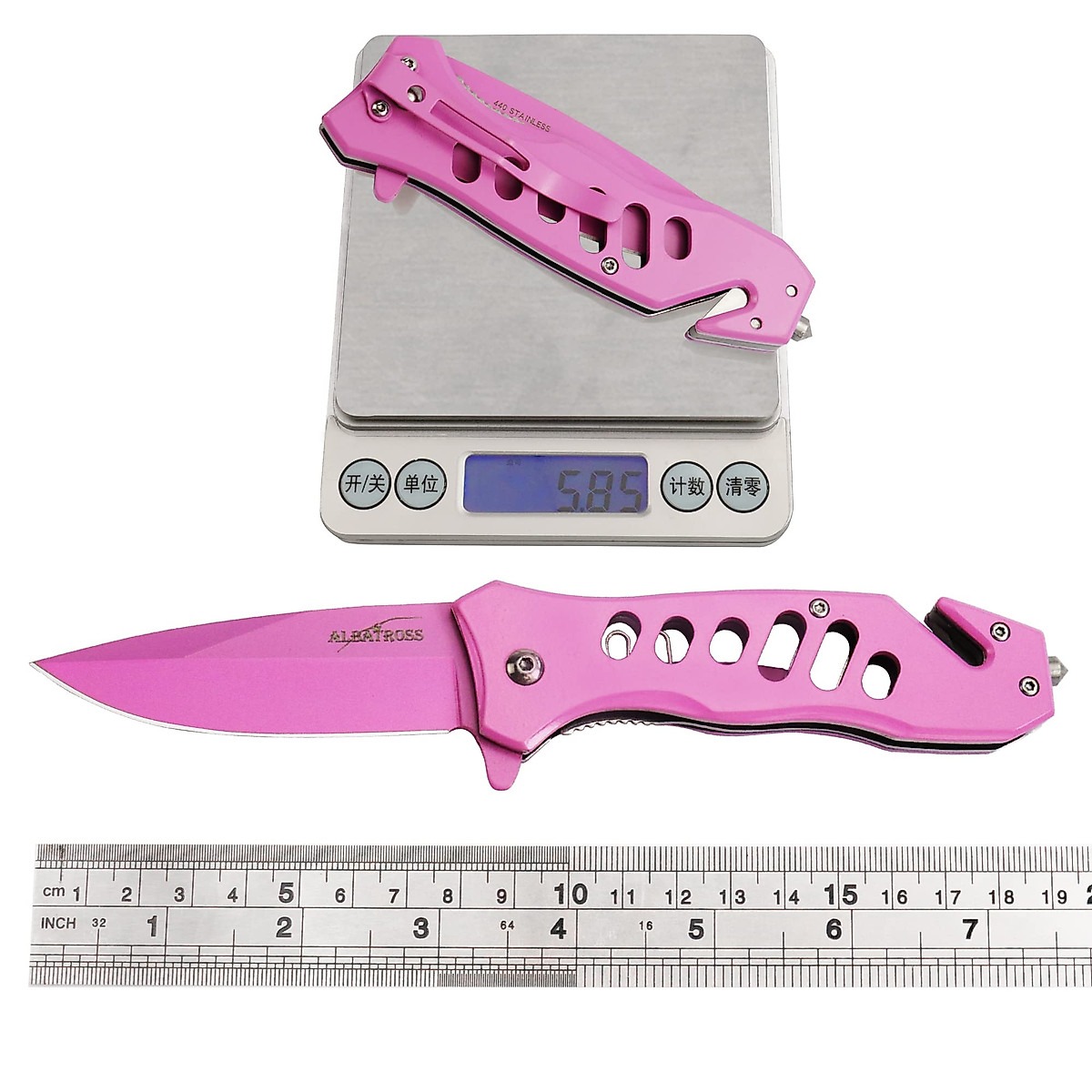 ALBATROSS Multifunction Stainless Steel Folding Pocket Knife, Spring Assisted Open, 4.5" Handle, 3" Blade, 7.5" Overall (Pink)