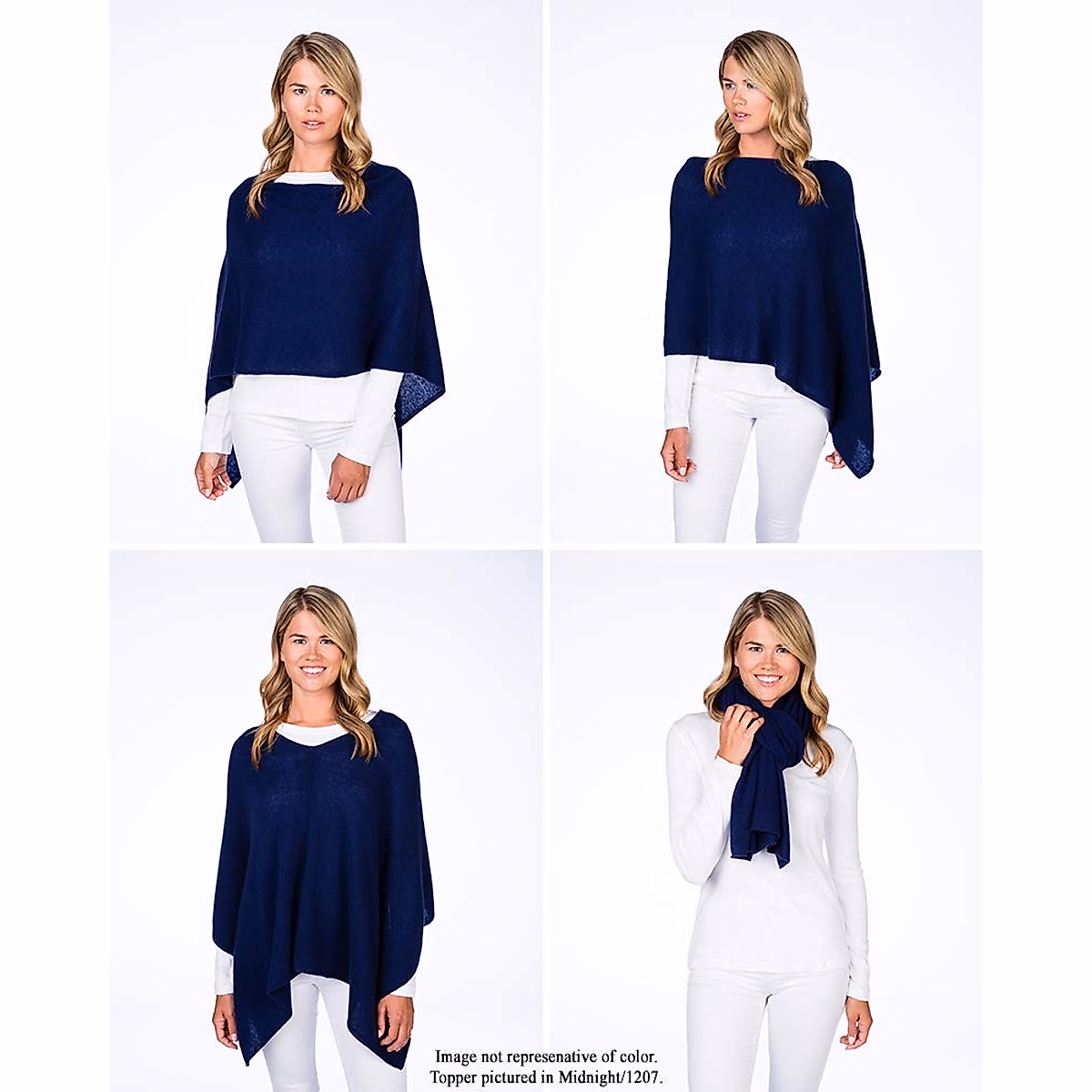 CLAUDIA NICHOLE by Alashan 100% Cashmere Luxe Dress Topper Poncho - Lightweight, Soft, Cozy & Versatile - One Size Fit with 60 Plus Colors- Great Gift Item - Black