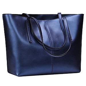 Covelin Women's Handbag Genuine Leather Tote Shoulder Bags Soft Hot Blue