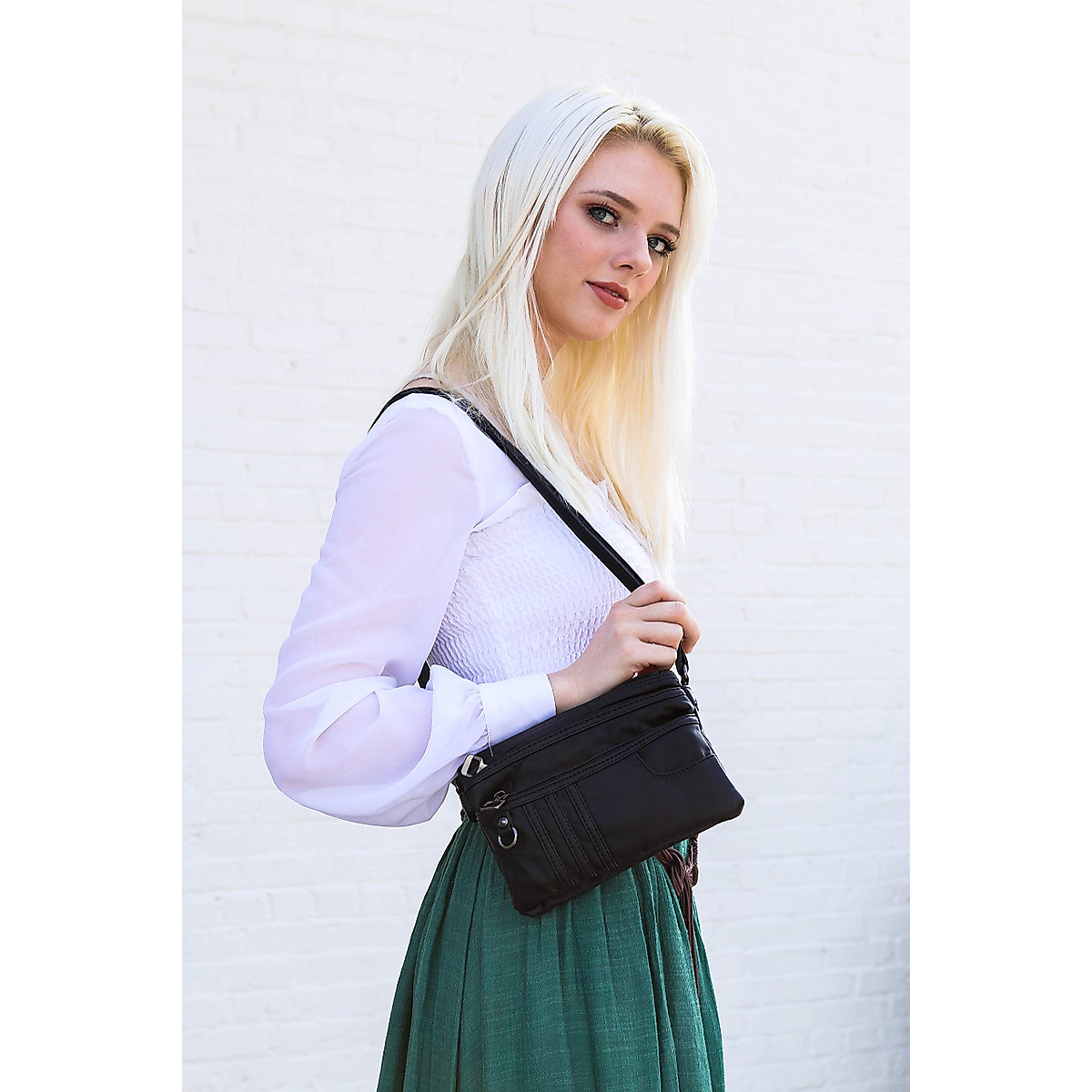 MINICAT Treble Pockets Small Crossbody Purse Cell Phone Purse Shoulder Bags for Women(Black)