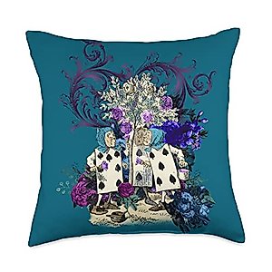 Alice in Wonderland Designs Purple Teal Steampunk Cards Rose Garden Alice in Wonderland Throw Pillow, 18x18, Multicolor