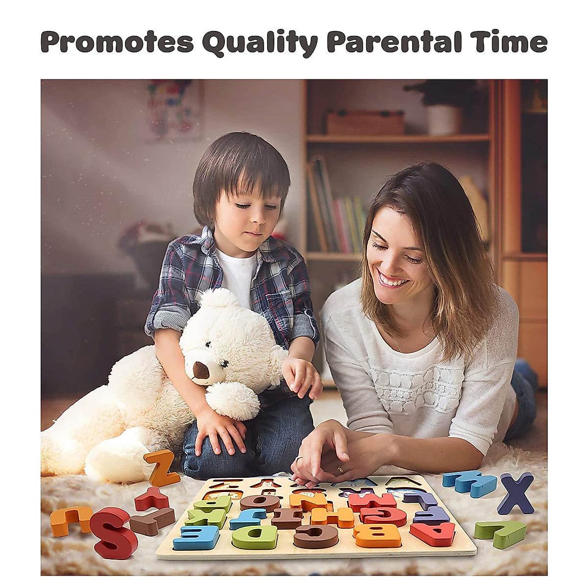 KIPPTO Wooden Alphabet Puzzles. Free Augmented Reality App, Favorite A-Z Animal Imprints with AR Makes Learning Interactive and Fun for Kids. Preschool Montessori Educational Toys 2-4 Years Old.