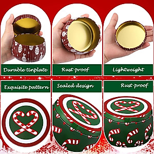 Uiifan 48 Pcs Christmas Candle Tins Cookie Tins Metal Candles Tin Gifts Jars with Lids 8 oz Candy Tinplate Retro Tins Round Containers for Candle Holiday Gift Giving Treat Biscuits Party Favors