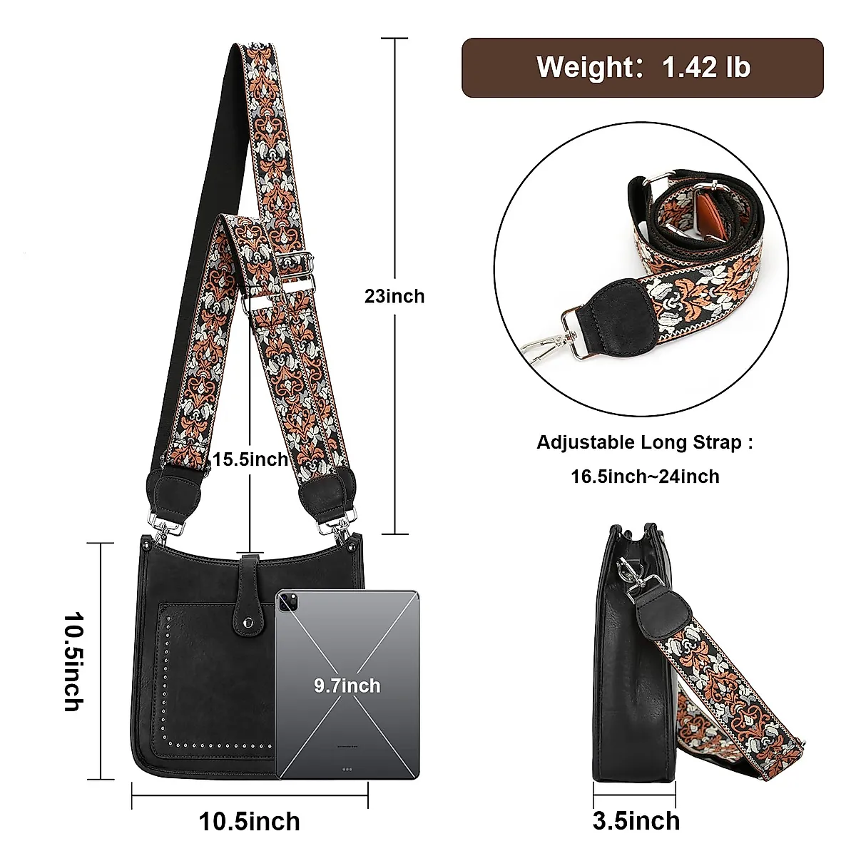 OWEJFKLFJ Women’s Crossbody Purse,Vegan Leather Hobo Bag,Crossbody Bag Handbags for Women,Purses with Adjustable Guitar Strap