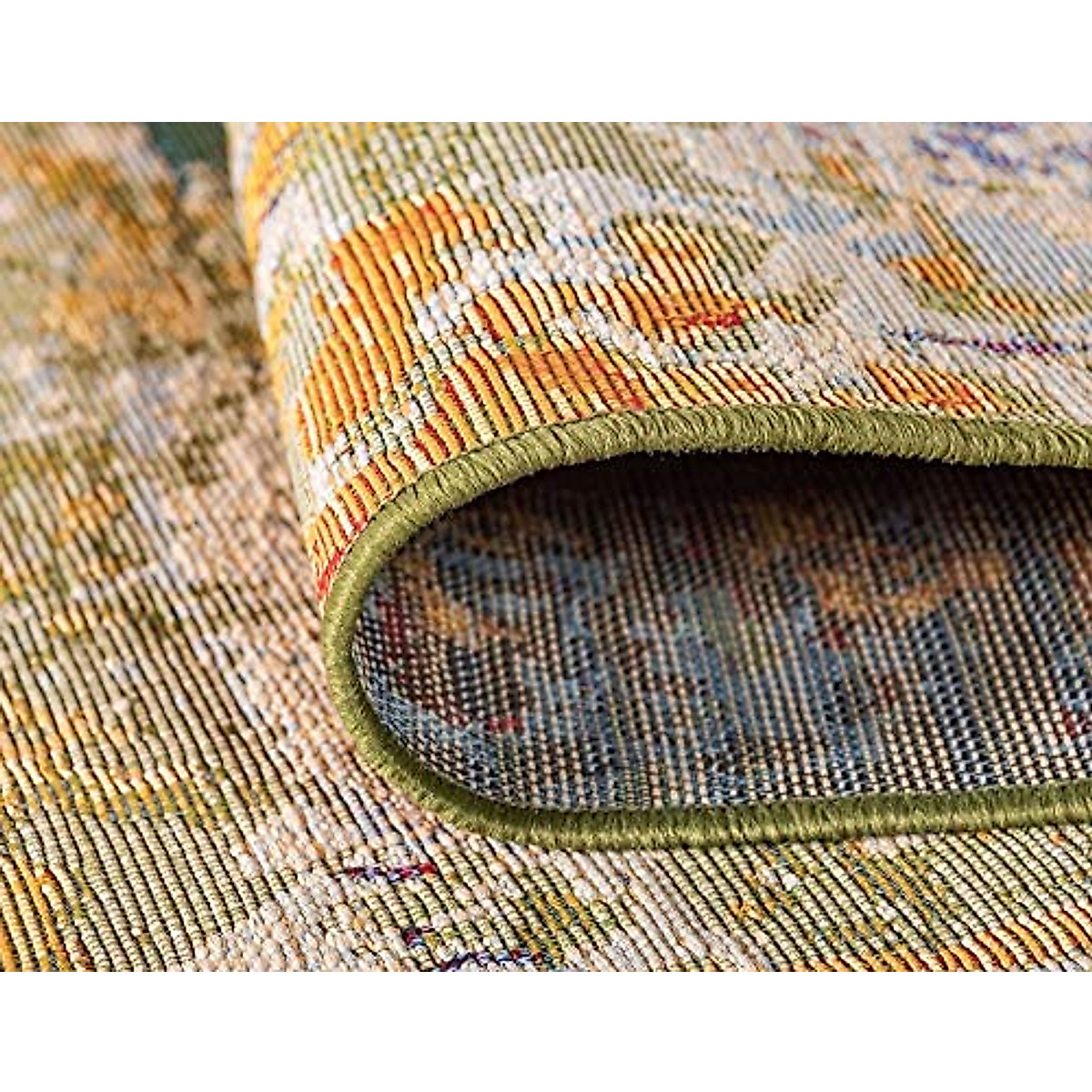 Unique Loom Modern Collection Rustic, Abstract, Distressed, Bright Colors, Indoor and Outdoor Area Rug, 6 ft 0 in x 6 ft 0 in, Multi/Green