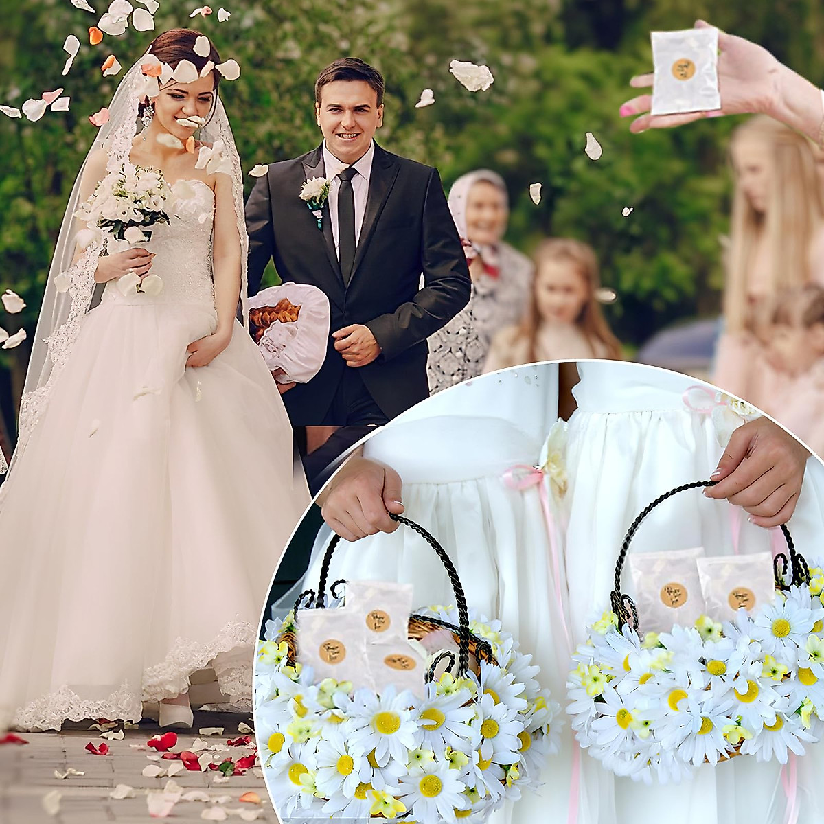 50Sets Wedding Confetti Bags Kit Include 50 Pieces 70 x 105 mm Wedding Confetti Glassine Bags Wedding Favor Bags and 50 Pieces Kraft Brown Wedding Confetti Stickers for Wedding (Throw Some Love)