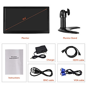 WHOLEV 15.6" IPS Security Monitor 1080 FHD Color Screen with Remote Control AV VGA HDMI BNC USB Input 178° Wide Angle Built-in Speaker for Gaming Display DVD DVR