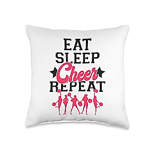 Cheer Cheerleader Girls HD0 Cheerleading Eat Sleep Cheer Repeat Throw Pillow, 16x16, Multicolor