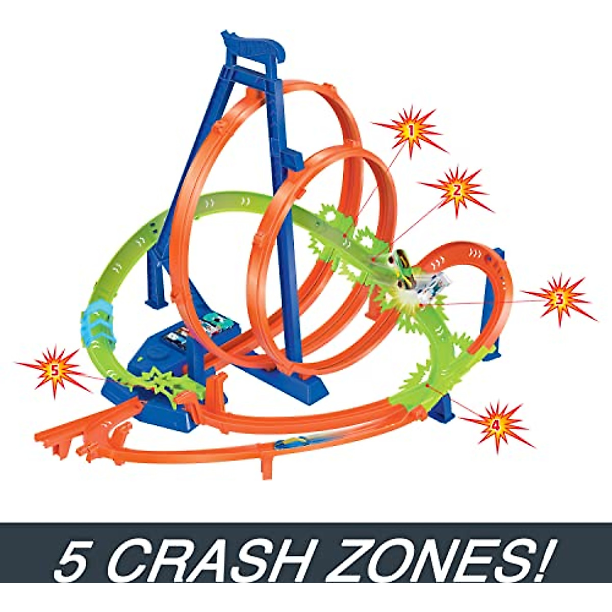 Hot Wheels Track Set, Epic Crash Dash with 5 Crash Zones, Motorized Booster and 1 Hot Wheels 1:64 Scale Toy Car, Easy Storage