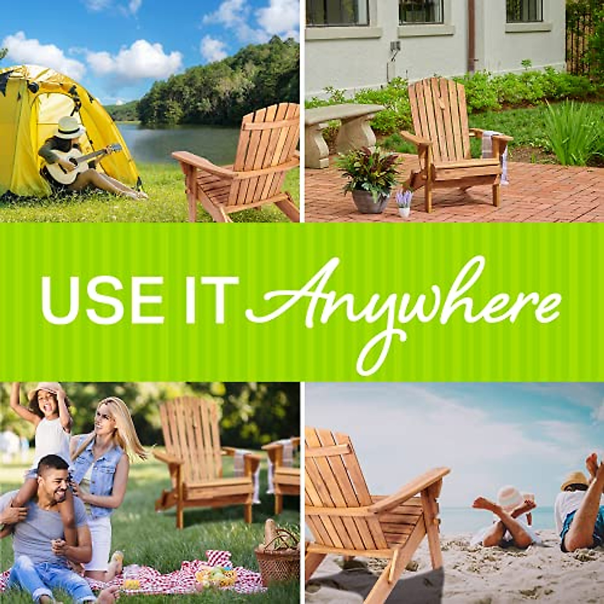 Plant Theatre Wooden Adirondack Chair - Weather Resistant, Acacia Wood, Foldable Fire Pit Chairs for Porch, Deck, Lawn and Campfire - Outdoor Patio Furniture