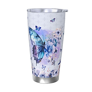 KOPOEELK Christian Butterfly Tumbler for Religious Gifts, Butterfly Christian Birthday Gifts for Women, Stainless Steel Coffee Tumbler Cup Purple 20oz