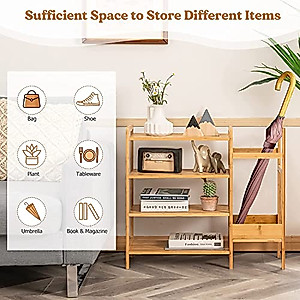 LUARANE 4-Tier Shoe Rack with Umbrella Stand, Free Standing Entryway Organizer with Bamboo Frame, Multifunctional Shoe Shelf for Entryway Hallway Living Room Staircase
