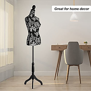 Female Mannequin Torso Dress Form Height Adjustable Pinnable Mannequin Body with Sturdy Tripod Stand for Home Decor, Jewelry & Clothing Display, White Flower
