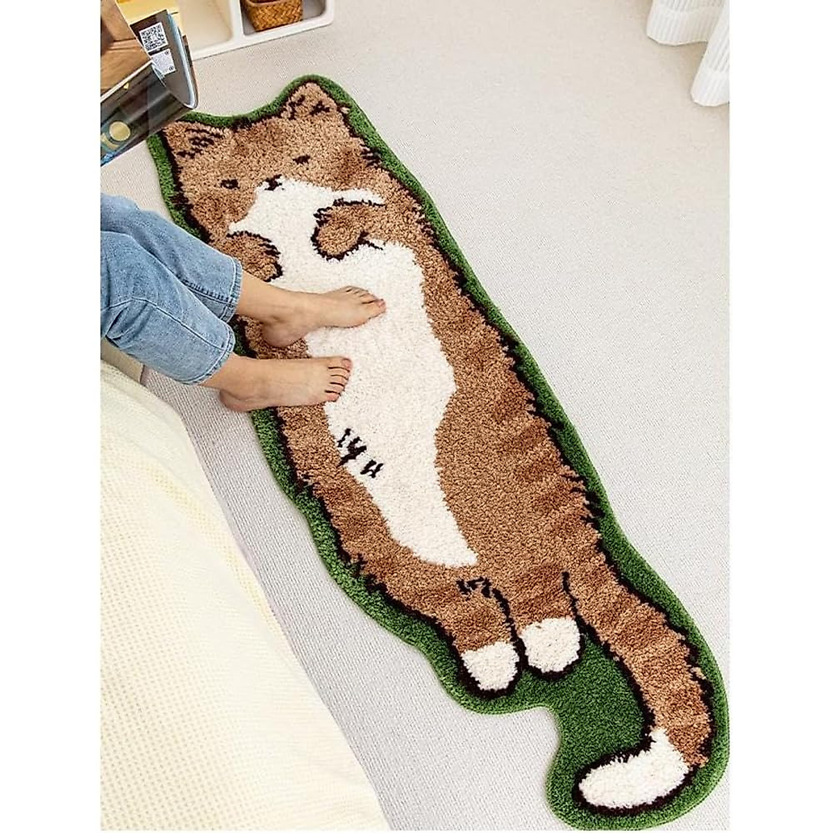 Cat Tufted Rug, Cat Shaped Rug, Irregular Shaped Rug, Washable Absorbent Non-Slip Fun Animal Shaped Cartoon Room Floor Mat, Soft Bedside Rug for Bedroom, Cat Doormat, Living Room (K,40*120cm)