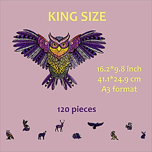 Large OWL Wooden Jigsaw Puzzle for Adults Animal Jigsaw Puzzle Best Gift for Her Him Birthday Christmas 5th Anniversary Family Game Educational Toy Owl Wood Wall Decor