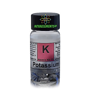 Potassium Metal Element 19 Sample K, Pure 1 gram 99,8% Pieces Under Mineral Oil in Labeled Glass Vial