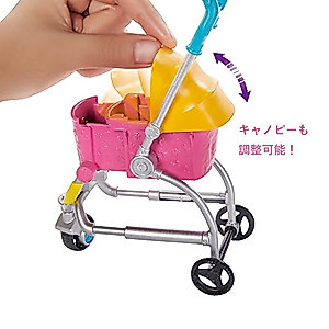 Barbie Dogwalking Doll & Accessories, Stroll & Play Pups Playset with Transforming Stroller, 2 Pets & Handbag, Blonde Doll