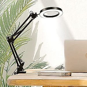 Magnifying Glass with Light,Swing Arm Desk Lamp with Clamp,3 Color Modes,79 Inch Cord,for Craft Repair Close Work (Black)
