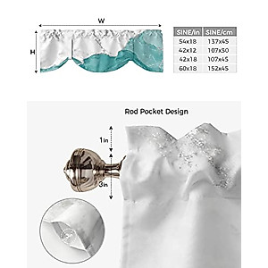 Funnywall88 Tie Up Curtain Valance for Living Room,Wild Marble Pattern Gold Teal White Ombre Valance for Kitchen Window Valance Adjustable Tie-up Valance 12 Inch Rod Pocket 1 Panel