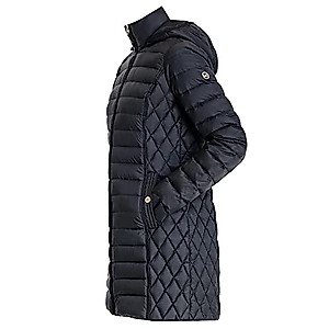 Michael Michael Kors Women's Black Hooded Down Packable Jacket Coat with Removable Hood 3/4 Length Long (as1, alpha, x_l, regular, regular, XL)