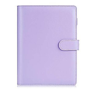 Sooez A5 Notebook Binder, 6 Ring Planner with Stylish Design, Loose Leaf Personal Organizer Binder Cover with Magnetic Buckle Closure, PU Leather Binder for Women with Macaron Colors (Lavender)