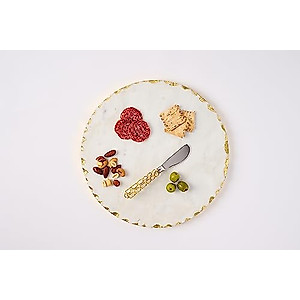 Mud Pie Gold Edge Marble Serving Board Set with Spreader, One Size, White