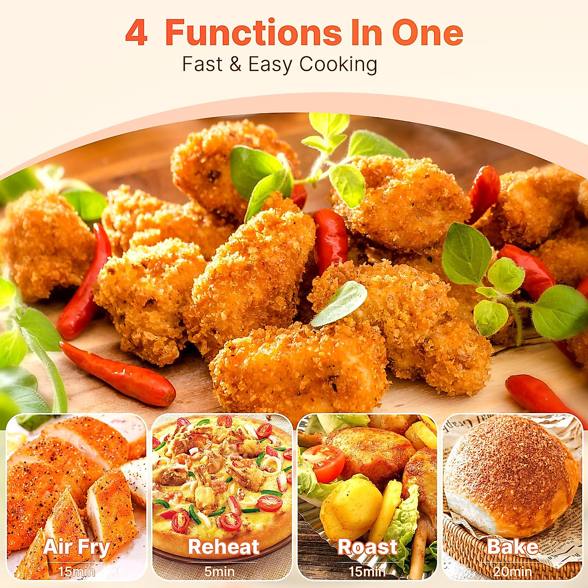 Small Compact Air Fryer, 2.1QT, 4-in-1 Small Mini Airfryer, Bake, Roast, Reheat, 98% Less Oil, Adjustable Temperature Control w/ 60min Timer, Quiet, Nonstick & Dishwasher Safe Basket, BPA-Free, Black